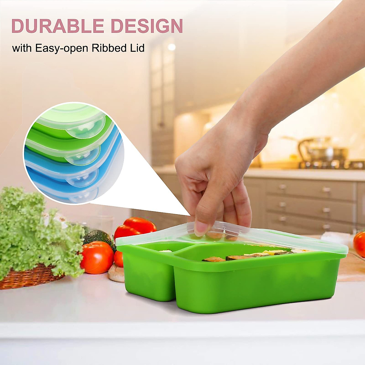 Ylebs 4 Pack Bento Lunch Box Reusable 4 Compartment Lunch Containers for Adults,BPA Free Plastic Divided Food Meal Prep Containers,Schools,Work and Travel