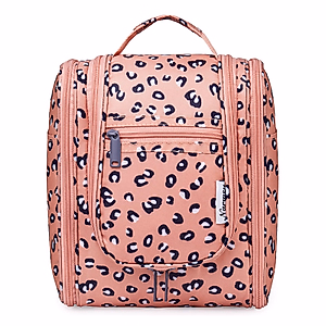 Narwey Small Hanging Cheetah Toiletry Bag Women Travel Makeup Bag Organizer Toiletries Bag for Travel Size Essentials Accessories Cosmetics (Medium, Orange Leopard)