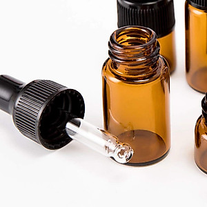 ConStore 100pcs Amber Glass Dropper Bottle Small Essential Oil Bottle with Glass Eye Dropper Empty Mini Lotion Dropper Vials Refillable Perfume Sample Vial Containers+2pcs dropper (1ml)