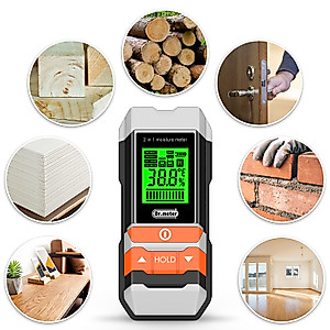 Dr.meter Wood Moisture Meter, 2 in 1 Pin & Pinless Moisture Tester, Digital Dampness Moisture Sensor Detector for Wood Firewood Drywall Paper Floor Woodworking, Water Leak Detector