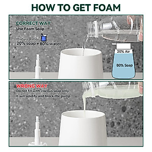 AZMOYAC Foaming Hand Soap Dispenser - White Ceramic Foam Soap Dispenser for Bathroom, Face Wash Dispenser Lotion Bottle with Foaming Pump, 12 Oz Refillable Dish Soap Dispenser for Kitchen