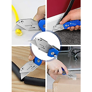 2 Pack BIBURY Utility Knife, Heavy Duty Folding Box Cutter, Pocket Carpet Knife with 20 Extra SK5 Stainless Steel Blades, Easy Release Button, Belt Clip, Quick Change, Blade Storage in Handle Design