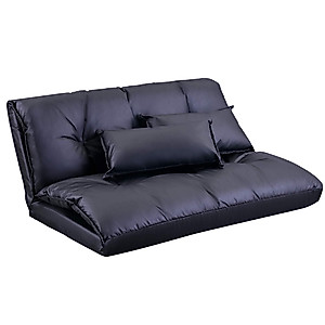 HEPMIMZHU Adjustable Floor Sofa, Foldable Lazy Sofa Sleeper Bed 5-Position Adjustable, PU Cover, Floor Sofa Couch with 2 Pillows for Bedroom, Living Room, Balcony (Black)