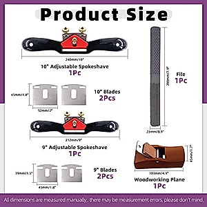 Swpeet 8Pcs 9" 10" Adjustable Spokeshave with Replacement Blades and 4-Way Rasp File with Portable Woodworking Planes Wood Working Hand Tool Kit, Metal Blade Wood Working Hand Tool for Wood Craft