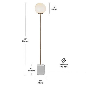 Globe Electric "Celestia 63"" Floor Lamp, Matte Brass, Frosted Glass Shade, White Cylinder Base