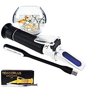 Professional Optics Salinity 0-10% Sea Water Refractometer ATC, Dual Scale (1.0 to 1.070 Density / 0-100ppt) for Salt Sea Water Aquarium Tank Marine Industry with LED Light and pipettes