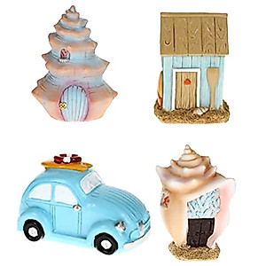 32 Pieces - Mini Fairy Garden Accessories Set Terrarium Kit Miniature Houses and Figurines Garden Decor Outdoor Village Scene Craft Kit (Beach Fairy Garden)