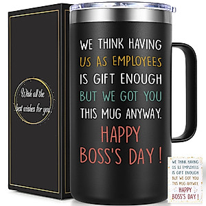 Lifecapido Boss Day Gifts, Boss Gifts, Having Us As Employees Is Gift Enough 20oz Insulated Coffee Mug with Boss Day Card, Birthday Retirement Christmas Gifts for Boss Employer from Employees, Black