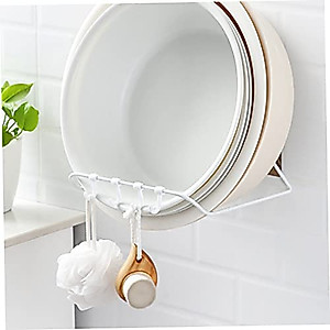 Alipis 1pc Holder Basin Storage Basket Organizer Wall- Wall-Mounted Simplicity Dish White Kitchen Washbasin Shelf Rack Bathroom Hanging for Stand Mounted with Pan Multifunctional Hook