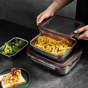 ATRDTO 3Pieces Stainless Steel Food Storage Container with Lids Airtight Metal Food Containers Stackable Meal Prep Leftover Containers for Freezer Fridge Oven Dishwasher Safe 20oz/50oz/64oz