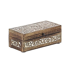 Deco 79 Mango Wood Floral Box with Hinged Lid, Set of 3 8", 10", 12"W, Brown