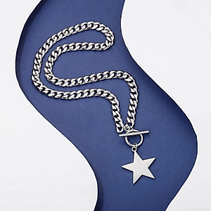 MIFYNN Silver Star Cuban Link Necklace Fashion Style Star Necklaces for Women, Silver Necklace for Women to Surprise Friends And Relatives, Friendship Necklace is Also the Best Birthday Gift