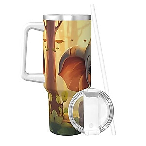 HULIBIN Cute Elephant Print Double Deck Stainless Steel Travel Coffee Cup With Lid 40 Oz Ice Bully Cup