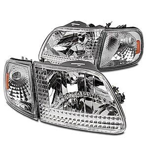 ZMAUTOPARTS Replacement Headlights with Corner Signal Lamps Chrome/Amber For 1997-2003 Ford F-150/1997-2002 Expedition