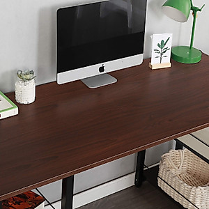 Computer Desk, Computer Desk with Shelves, 55 inches Office Desk with 4 Storage Shelves, Large Space Home Office Desks Trestle Desk Workstations, Modern Desk Writing Desk for Home Office (Walnut)
