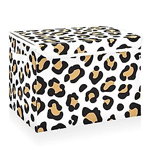 CaTaKu Leopard Spots Brown Storage Bins with Lids and Handles, Fabric Large Storage Container Cube Basket with Lid Decorative Storage Boxes for Organizing Clothes