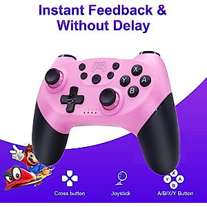 Rzzhgzq [2024 New Version] Wireless Controller for Switch/Switch Lite,Pink Switch Pro Controller Gamepad Joypad Remote with Gyro Axis, Turbo and Adjustable Dual Shock Wireless Controller for Girl