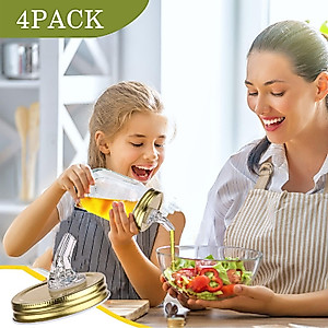 Mason Jar Pour Spouts. free flow Mason Jar Pour Spouts, mason jar for spout regular mouth size 70mm dispenser germination cover. Suitable for any liquid. Leak-Proof,Gold (2-Pack + 2 Black Lid Caps)