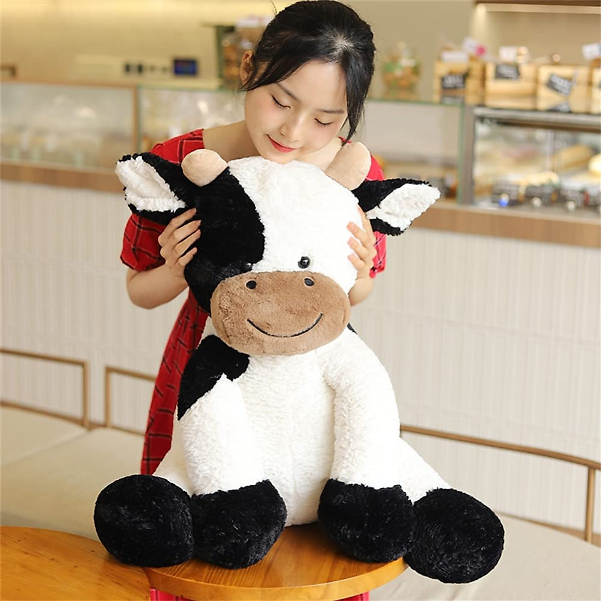 pangcangshu Cow Year Plush Toy Cute Cattle Stuffed Animals Cattle Soft Doll Kids Toys Birthday Gift for Children Easter, Thanksgiving, Christmas, New Year's Gifts(Black and White, 20cm/7inch)