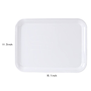 FlosSolis 15.1"x11.3" White Serving Tray Set of 2, Melamine Rectangular Serving Tray/Platters Stackable Sturdy and Easy Clean for Serving Food,Fruit,Desserts,Breakfast,Meals,BPA Free