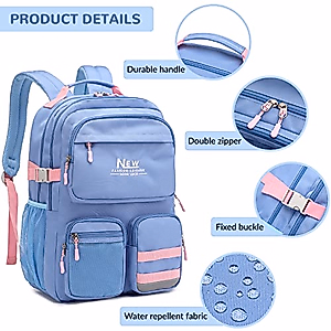 El-fmly Big School Backpack Bookbag for Teen Students, Multi Pockets Water Resistant Casual Daypack with 15.6 inch Laptop pocket for Travel (Pink)