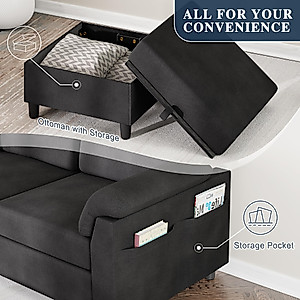 Meilocar 79" Sectional Sofa Couch, Sectional Couch with Storage Ottoman, Convertible L Shaped Couch with Armrests Side Storage Pockage, 3-Seat Sofa Couches for Living Room, Apartment, Black