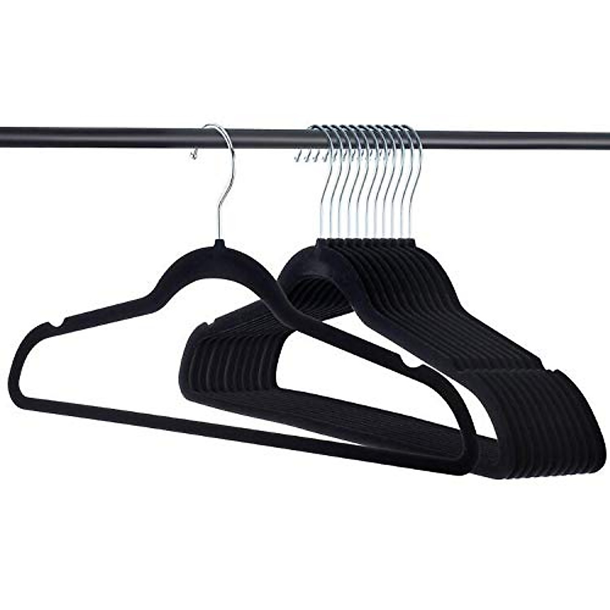 NAMCYANLY 10 Pack Non-Slip Velvet Flocked Clothes Hangers Suit Hangers Black Gray Durable 360 Degree Chrome Swivel Hook (45x23.5x0.5cm/17.71"x9.25"x0.2", Black, 10 Pack)