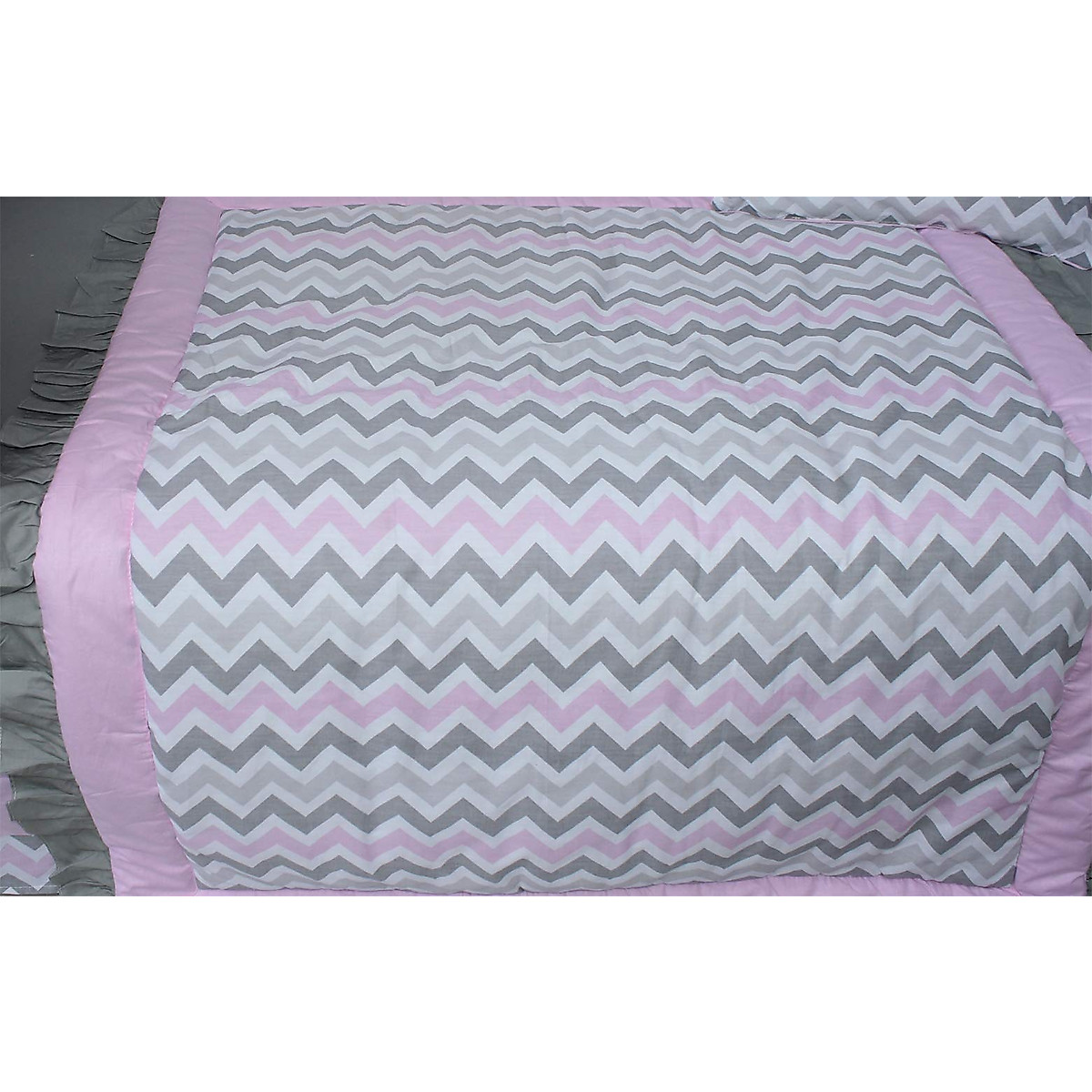 BabyFad Pink Chevron Zig Zag 9 Piece Baby Crib Bedding Set 100% Cotton