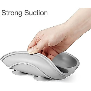 PandaEar Silicone Baby Feeding Set| 2 Pack Silicone Divided Suction Plate with 2 Pack Spoons | Baby Led Weaning Supplies Self Feeding Eating Utensils (Green/Grey)