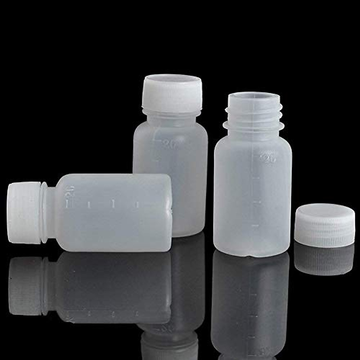 LAZZON with Lids PE Plastic Empty Small Mouth Graduated Lab Chemical Container Reagent Bottle Sample Sealing Liquid Medicine Bottle 20Ml
