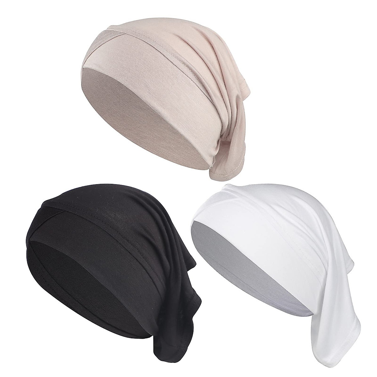 3 Pcs Muslim Inner Hijab Caps Women Solid Color Turban Underscarf Under Hijab Caps Stretchy Breathable Full Cover Undercap Tube Bonnet Under Scarf Hats Beanie