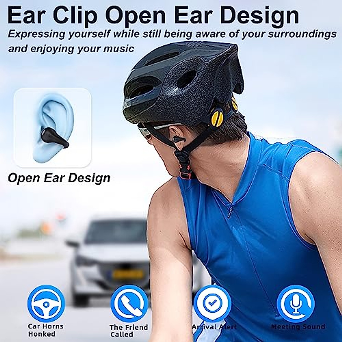 Mudtun Wireless Ear Clip Bone Conduction Headphones Bluetooth 5.3 for Android iPhone, Small Ear Clips Ear Buds Mini Light-Weight Open Ear Earbuds for Sports Running Cycling Workout, Yellow