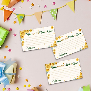 Advice To The Bride and Groom, Sunflower Themed Cards - Bridal Shower Games For Guests,Wedding Advice Cards For Bride and Groom, Wedding Games, Wedding Guest Book Alternative, (1 Sign & 50 Cards)