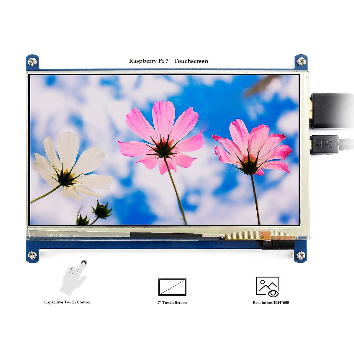 waveshare 7 inch IPS Capacitive Touch Screen Display 1024×600 Hardware Resolution HDMI LCD C Monitor with Bicolor Case for Raspberry Pi/BeagleBone Black/Banana Pi, Support Windows 10/8.1/8/7