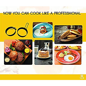 YAGITools Egg Rings Mold- Set of 4 Round Egg Rings for Egg McMuffins - Rust & Leak proof Egg Rings for Frying Eggs - Egg Molds with Foldable Handles + Silicone Basting Brush (3.5 inch), black