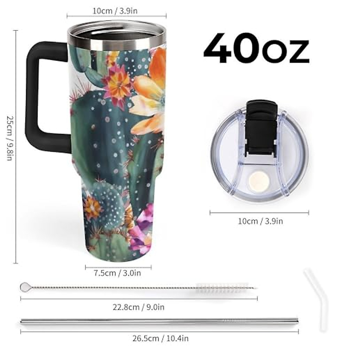 Blooming Green 40 Oz Water Bottle, Stainless Steel Tumbler with Handle And Straw, Extra Large Insulated Tumbler, Flip Straw Tumblers for Sports, Work, Car, Travel And Weekends
