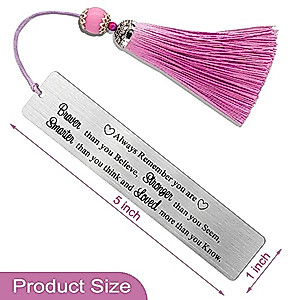 YUWANTR Always Remember You are Braver/Stronger/Smarter Metal Bookmark Book Lover Gifts for Woman Man Teens Students Friends Bookworm Readers Teacher's Inspirational Graduation Gifts