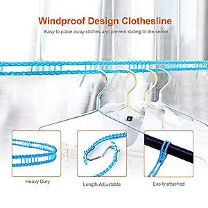 HISAFA 2 Pack Portable Clothes Line with Hooks 16.4 ft Nylon Blue