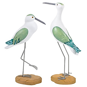 EXCEART 2pcs sea Bird Statue Nautical Beach Figurines Seagull Statue Wood Bird Sculpture Figurines Ornament Indoor Outdoor Decor Coastal Decor Wooden Craft Figurines Green Wooden Seagull Statue