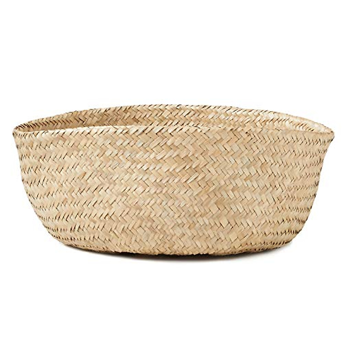 Americanflat Walnut Hand-Woven Palm and Seagrass Belly Baskets (10" Tall)