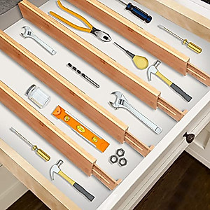 ND NEU DESIGN NeuDesign Bamboo Drawer Dividers - Adjustable and Expandable Organizers for Kitchen, Dresser, Bedroom, Bathroom, Office - Fits Large Drawers 17" to 22" - Pack of 4, Natural