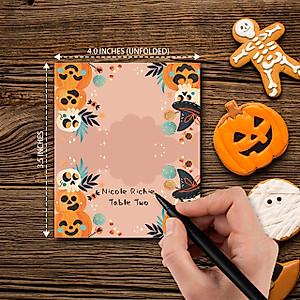 Halloween Table Place Cards, Blank Seating Place Card for Table, 25 Pack Buffet Food Tent Labels, Double Design Name Cards, Scored for Easy Folding, Halloween/Thanksgiving Party Decorations(06)