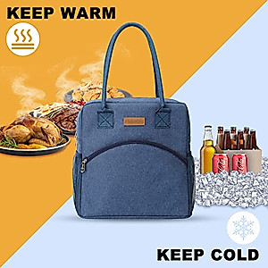 Musotica Lunch Bag Lunch Box for Women Men, Reusable Cooler Tote Lunch Bag Easy Clean for Work Picnic Travel to Keep Food Fresh(BLUE)