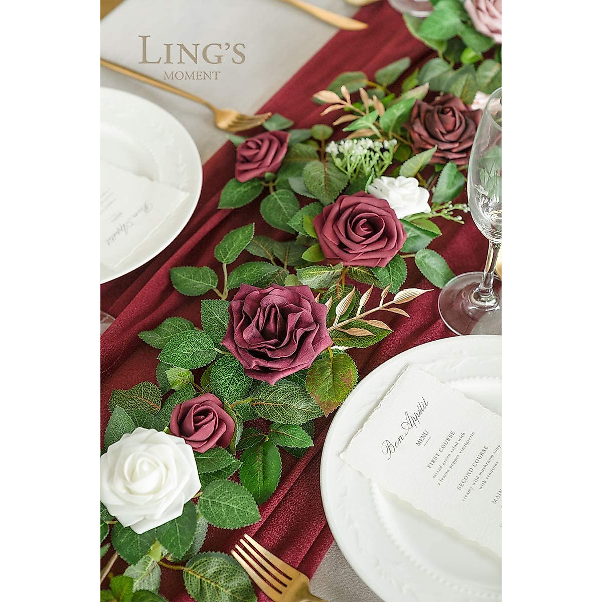 Ling's Moment Artificial Flowers 25Pcs Burgundy Roses Decor w/Stems,3" Real Touch DIY Foam Floral for Wedding Bouquet/Centerpieces, Outdoors Party Backdrop, Room/Table, and Garden/Pot Decorations