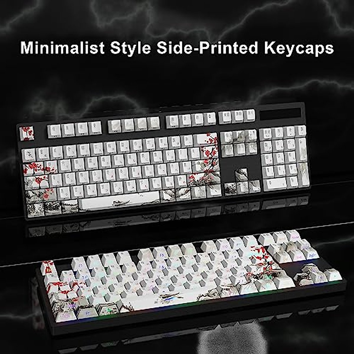 JSJT PBT Japanese Keycaps-Side Printed Keycap Set,Double Shot Shine Through Custom Keycaps,Plum Blossom Key Caps 135 Keys Cherry Profile Keycaps for Cherry MX Switchs Mechanical Keycboards