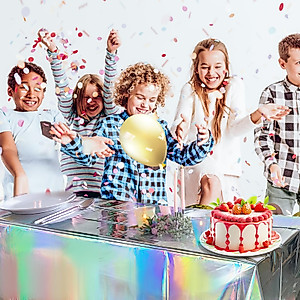 JXPARTYY 4 Pack Iridescent Tablecloth, 54" x 108" Table Cloths Iridescence Plastic Disposable Table Covers Iridescent Disco Party Decorations, Birthday Decor Tablecloth for Buffet Table (Laser)