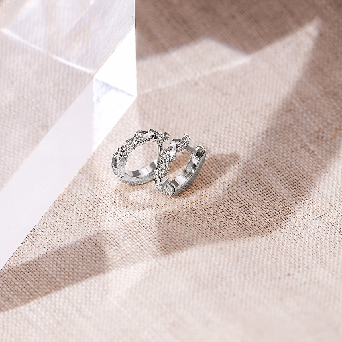 PAVOI 14K White Gold Plated 925 Sterling Silver Post CZ Huggies | Women's Small Gold Hoop Earrings | Synthetic Diamond Earrings