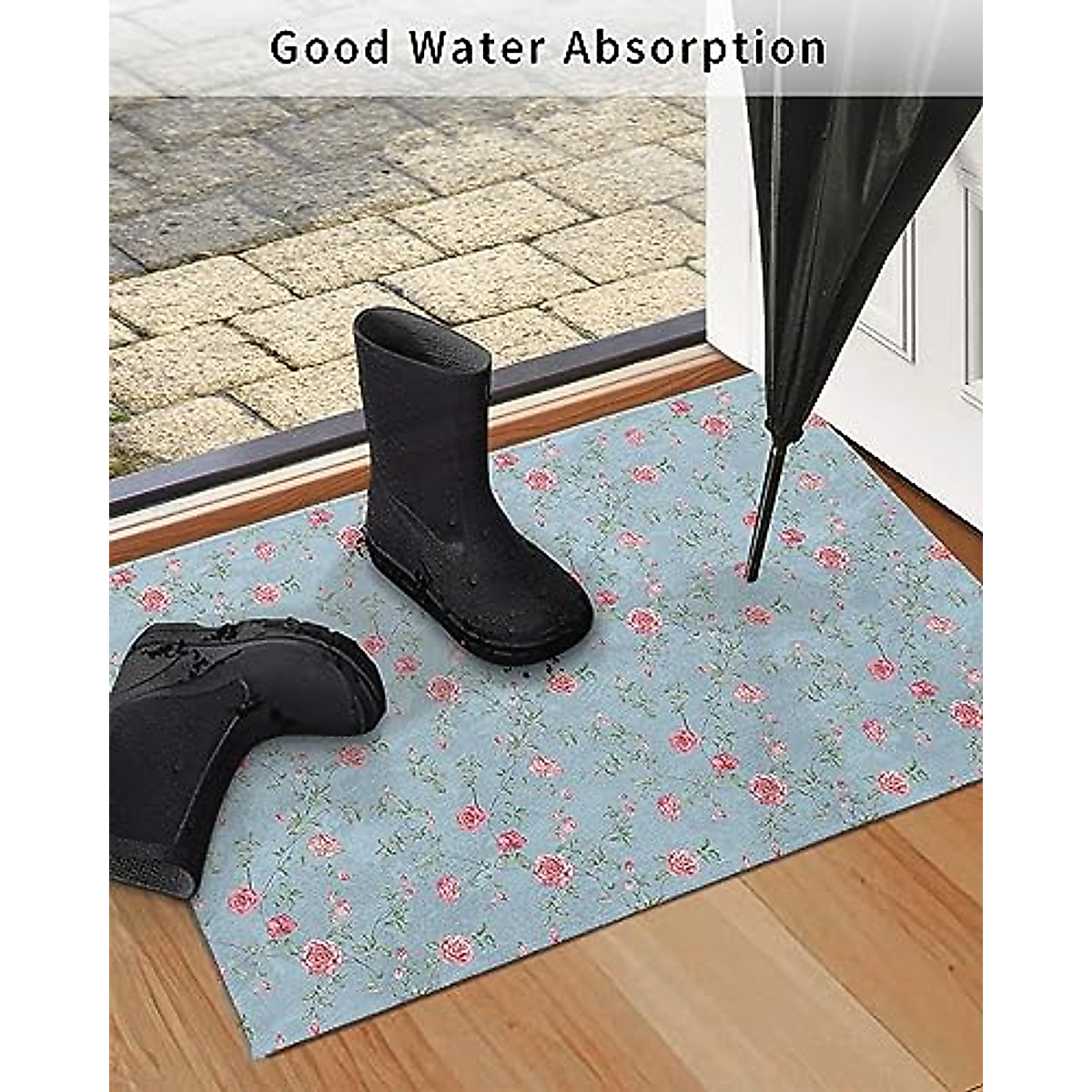 Indoor Outdoor Mats, Rustic Simple Floral Tile Pattern Door Mat, Non-Slip Absorbent Resist Dirt Entrance Mat Washable Welcome Mats for Entryway, Low-Profile Floor Mats