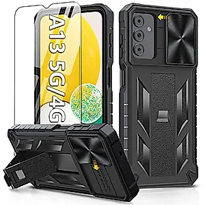 Case Designed for Samsung Galaxy A13-5G: Rugged Protective A13 4G Cell Phone Cover with Built in Kickstand & Slide - TPU Shockproof Bumper Textured Matte Case Military-Grade Drop Protection - Black