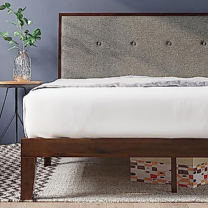 ZINUS Moiz Wood Platform Bed Frame with Adjustable Upholstered Headboard / Solid Wood Bed / Wood Slat Support / No Box Spring Needed / Easy Assembly, Queen